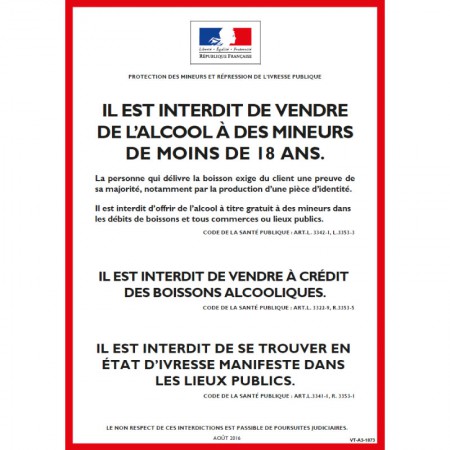 Panneau Interdiction de vente de l'alcool à des mineurs dans des lieux ...