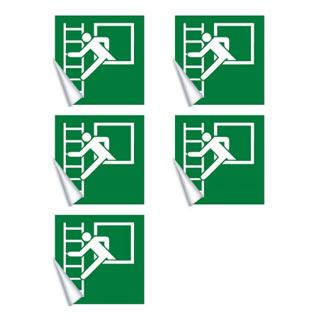 Lot d'autocollants Fenêtre de secours avec échelle de secours E016 - ISO 7010 | Signalétique Express